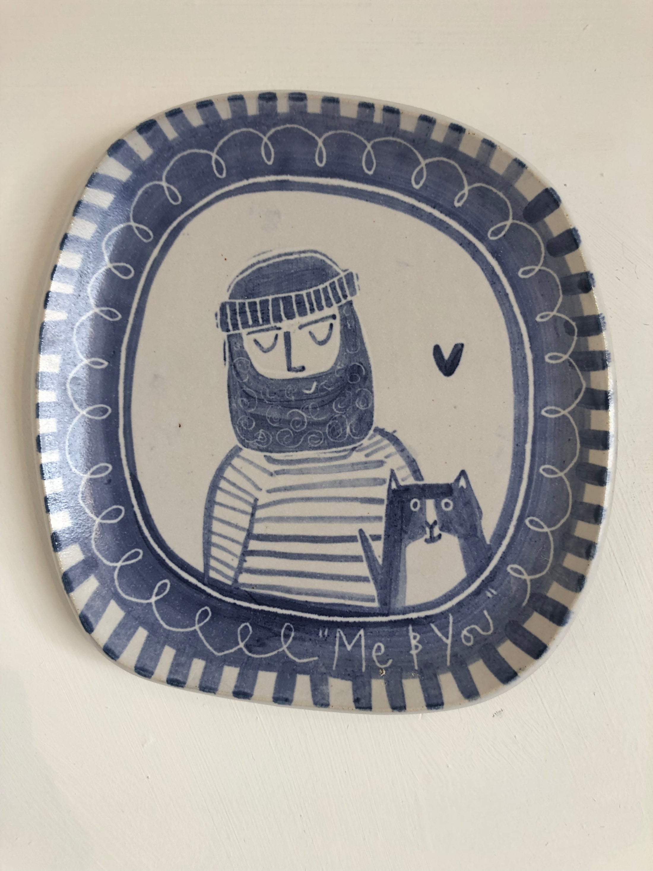 Me & You Fisherman & Cat plate – Laura Lane Ceramics
